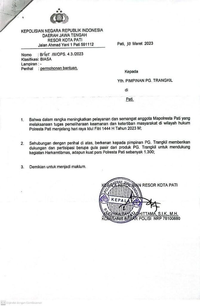 PG Trangkil Memberikan Bantuan Gula Kristal 200 Kg Kepada Kepolisian ...